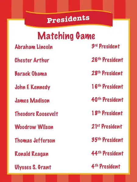 Presidents Activity Sheets